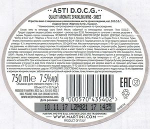Drink Label: Martini ASTI D.O.C.G. (Martini & Rossi S.p.A., ItalyCol:IT ...