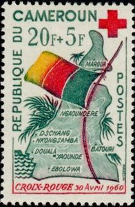 Stamp: Country Map with National Flag (Cameroon(Red Cross) Mi:CM 326,Sn ...
