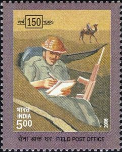 Stamp: Soldier in Desert Writing Letter (India(150th Anniversary of ...