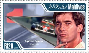 Stamp: Ayrton Senna (1960-1994) (Maldives) (20th Memorial Anniversary ...
