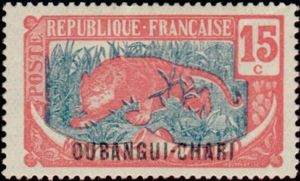 Timbre: Leopard (Panthera pardus) overprint (Oubangui-Chari(Overprints ...