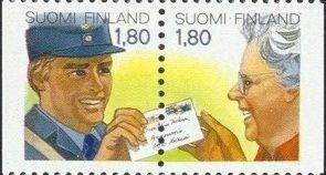 Stamp: Postman delivers Letter (Finland) (Postal Service 1988) Mi:FI ...