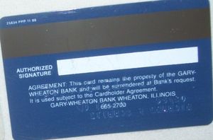 Bank Card: Visa Classic (Gary-Wheaton Bank, United States of AmericaCol ...