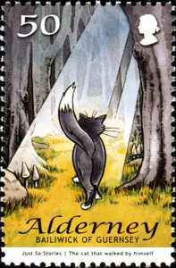 Stamp: The cat that walked by himself (Alderney) (Rudyard Kipling's ...