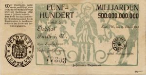 Banknote: 500 Milliarden Mark (German Notgeld(Furth im Wald) Kel:1663r
