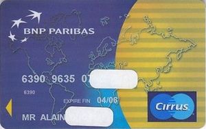 Bank Card: Cirrus. Map (BNP Paribas, FranceCol:FR-CR-0003.01
