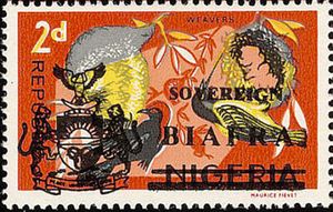 Stamp: Red-headed Malimbe (Malimbus rubricollis), Village Weaver (P (Biafra(Definitives from ...