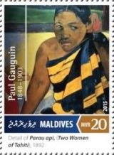 Марка: Paul Gauguin, Parau api (Two Women of Tahiti), 1892 (Мальдивы ...
