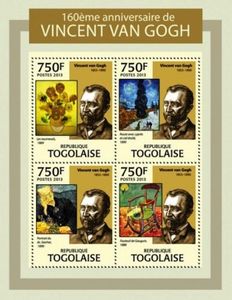 Stamp: Paintings by Vincent van Gogh (Togo(Vincent van Gogh, 160th ...