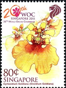 Stamp: Cyrtocidium goldiana (Singapore(20th World Orchid Congress) Mi ...