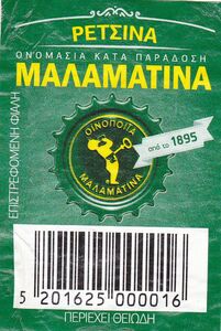 Drink Label: Malamatina Retsina Dry White Wine (Malamatinas E. & Sons A ...