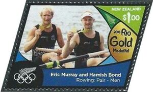 Stamp: Eric Murray & Hamish Bond (gold, rowing pair - men) (New Zealand ...