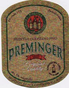 Etikete pića: Preminger svijetlo pivo (Pivara Bihac, Bosna i ...