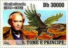 Stamp: Charles Darwin (1809-1882), Prehistoric Bird (São Tomé and ...