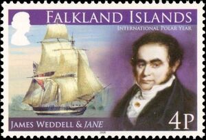 Stamp: James Weddell and the brig 'Jane' (Falkland Islands ...
