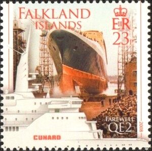 Stamp: QE2 in Dry Dock (Falkland Islands(Farewell Voyage of Queen ...