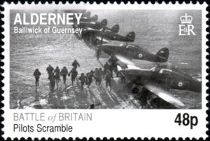 Stamp: Pilots scramble (Alderney(70 Anniv of Battle of Britain) Mi:GG ...