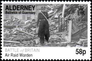 Stamp: Air raid warden (Alderney) (70 Anniv of Battle of Britain) Mi:GG ...