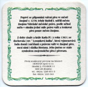 Biscuit: Hostan (Pivovar Hostan (Starobrno - Heineken), CehiaCol:CZ-000061