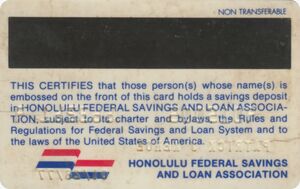 Bank Card: Honolulu Federal Passcard (Honolulu Federal Savings, United ...