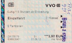 Transport Ticket: 2 Tarifzonen (VVO - Verkehrsverbund Oberelbe, Germany ...