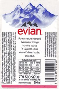 Drink Label: Evian still natural mineral water (Source Cachat Bron-S.A ...