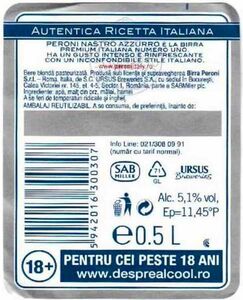 Drink Label: Peroni (Ursus Breweries S.A., RomaniaCol:RO-BEER-000615