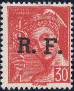 Stamp: Overprint R.F., Mercury without POSTES (France(Liberation - Lyon ...