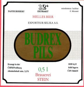 Drink Label: NH09-Budrex Pils 12 (Pivovar Bratislava, SlovakiaCol:SK ...