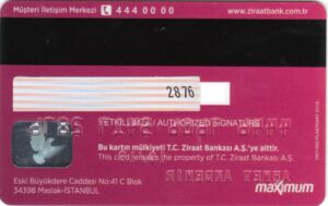 Bank Card: Maximum (T.C. Ziraat Bankasi, Turkey) Col:TR-VI-0384-2