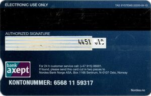 Bank Card: Nordea (Nordea Bank, Norway) Col:NO-VE-0004.01