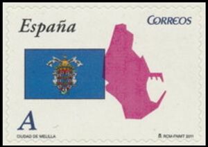 Selo: Flag and Map of Melilla (Espanha(Comunidades Autônomas e ...