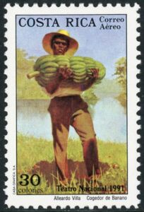 Stamp: Banana Picker, Alleardo Villa (1897) (Costa Rica(National ...