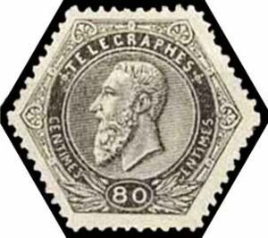 Stamp: Telegraph Stamp: leopold II on a lined background (Belgium ...