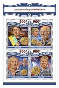 切手: Winners of Nobel Prize 2017 (中央アフリカ共和国(Winners of Nobel Prize 2017) Mi:CF 7430-7433KB 📮