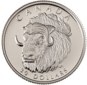 Coin: 30 Dollars (Canadian Wildlife platinum series. Musk ox) (Canada ...