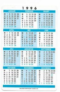 Pocket Calendar: Cera Bank (BelgiumCol:BE-1996-Bank-002