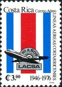 Stamp: LACSA emblem and Costa Rican flag (Costa Rica(30 Years of ...