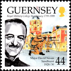 Stamp: David Niven (actor) and Rifle Practice (Guernsey(Bicentenary of ...