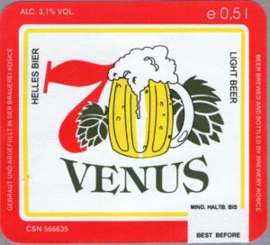 Drink Label: NA1-Venus 7 (Pivovar Košice /closed/, SlovakiaCol:SK-BEER ...
