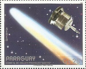 Stamp: Halley's comet, spacecraft GIOTTO (Paraguay(Halley's Comet) Mi ...