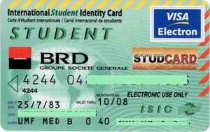 Bank Card: Student (Banca Romana Pentru Dezvoltare, RomaniaCol:RO-VI-0139
