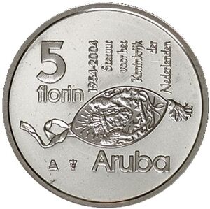 Coin: 5 Florin (50th anniversary of Autonomy) (Aruba(1994~Today ...
