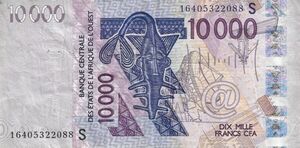 Banknote: 10,000 Francs CFA (West African States(S for Guinea-Bissau ...