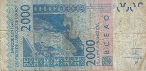 Banknote: 2,000 Francs CFA (West African States) (K for Senegal) Wor:P ...