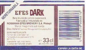 Drink Label: Efes Dark Beer (S.C. Bergenbier S.A., RomaniaCol:RO-BEER ...