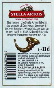 Drink Label: Stella Artois (S.C. Bergenbier S.A., RomaniaCol:RO-BEER-001122