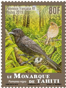 Stamp: Tahitian Monarch Flycatcher (Pomarea nigra) (French Polynesia ...