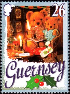 Stamp: Two Teddy Bears in a Armchair (Guernsey(Christmas 1997: Teddy ...