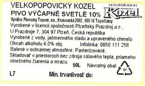 Drink Label: Cx3-Velkopopovický Kozel světlý (Pivovar Topvar Topoľčany ...